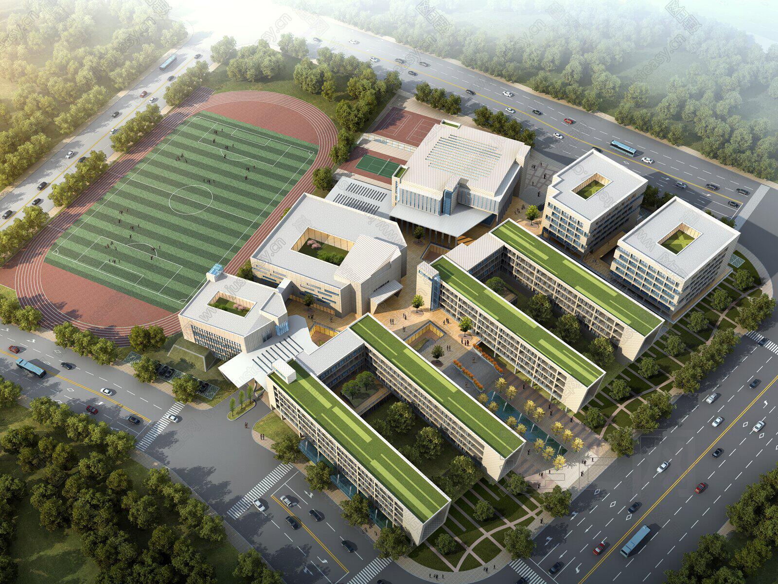 【现代学校鸟瞰3d模型】建e网现代学校鸟瞰3d模型下载 Id102585438 打造3d现代学校鸟瞰模型免费下载平台
