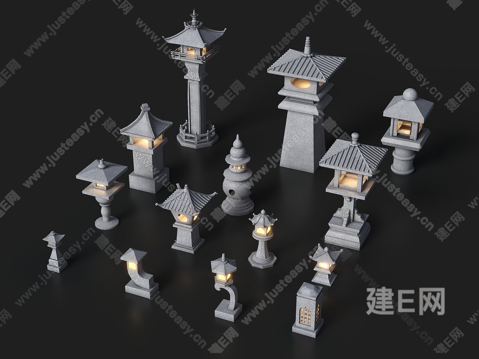 【中式石灯笼3d模型】建e网中式石灯笼3d模型下载 Id102388969 打造3d中式石灯笼模型免费下载平台