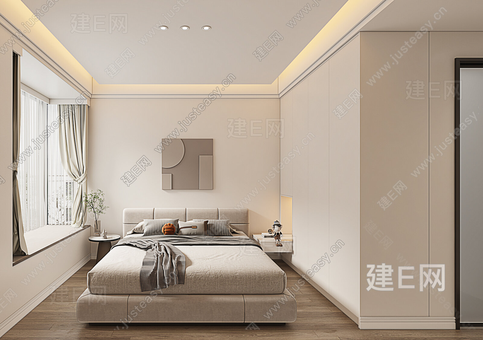 【现代奶油风卧室3d模型】建e网现代奶油风卧室3d模型下载 Id103633977 打造3d现代奶油风卧室模型免费下载平台