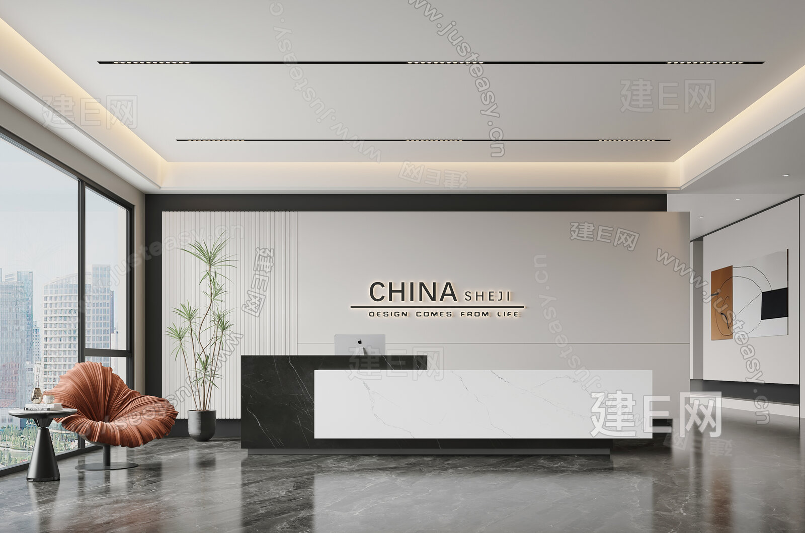 【现代办公室前台3d模型】建e网现代办公室前台3d模型下载 Id115496118 打造3d现代办公室前台模型免费下载平台
