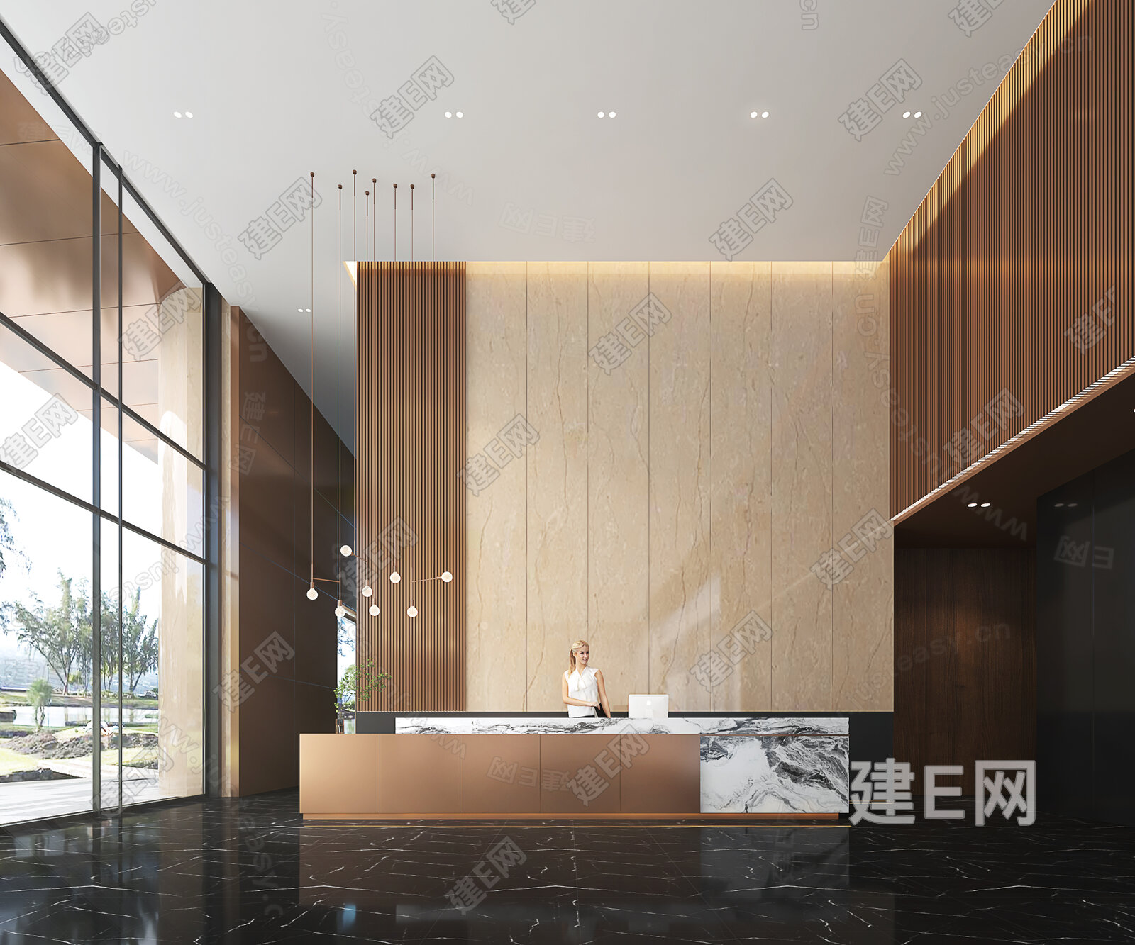 【现代办公室大厅前台3d模型】建e网现代办公室大厅前台3d模型下载 Id117331029 打造3d现代办公室大厅前台模型免费下载平台