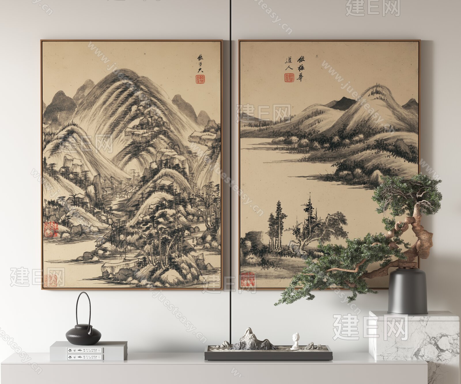 【新中式挂画装饰画3d模型】建e网新中式挂画装饰画3d模型下载 Id104879969 打造3d新中式挂画装饰画模型免费下载平台