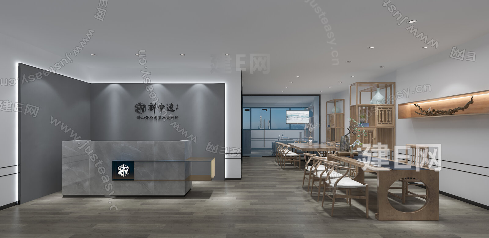 【新中式办公室前台3d模型】建e网新中式办公室前台3d模型下载 Id107829082 打造3d新中式办公室前台模型免费下载平台