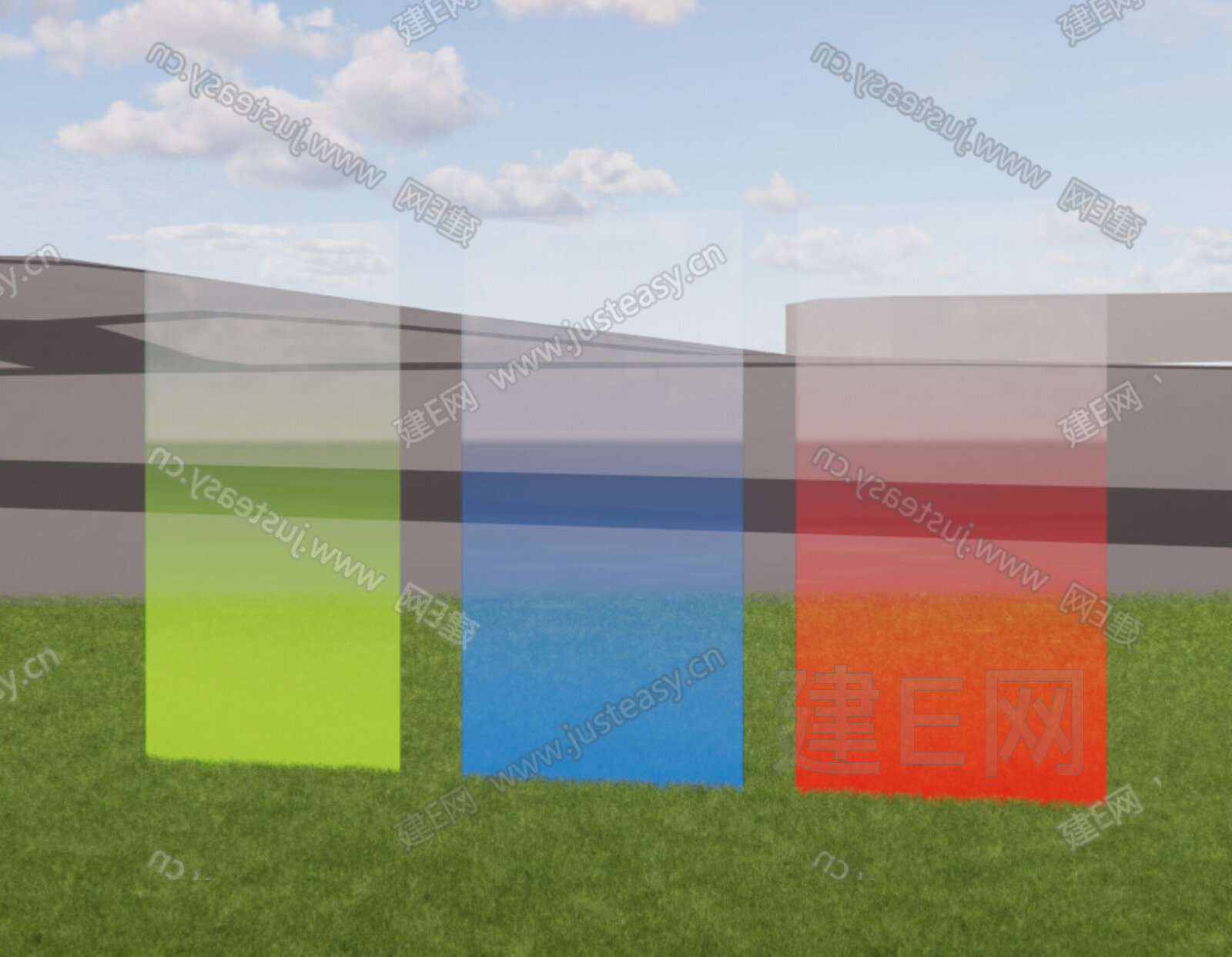 现代渐变玻璃模型SU模型下载[ID:108613464]_建e网su模型