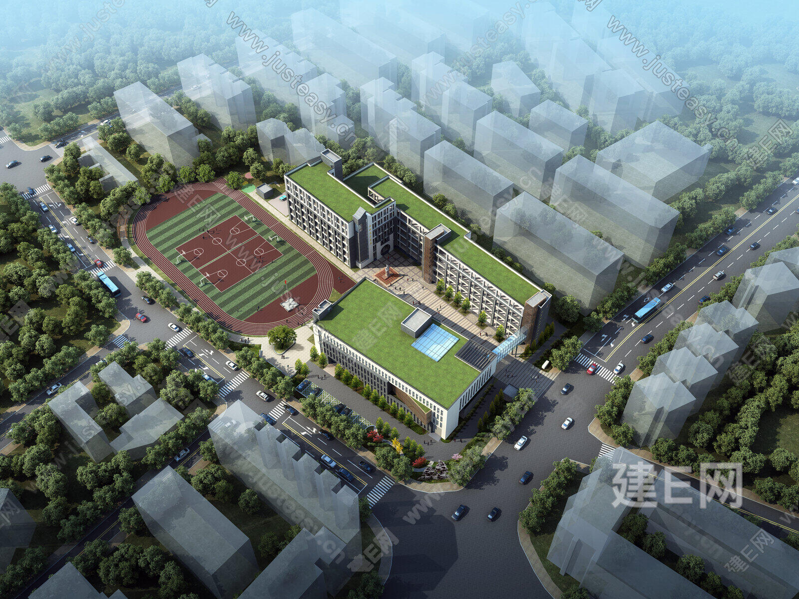 【现代学校鸟瞰3d模型】建e网现代学校鸟瞰3d模型下载 Id103307260 打造3d现代学校鸟瞰模型免费下载平台