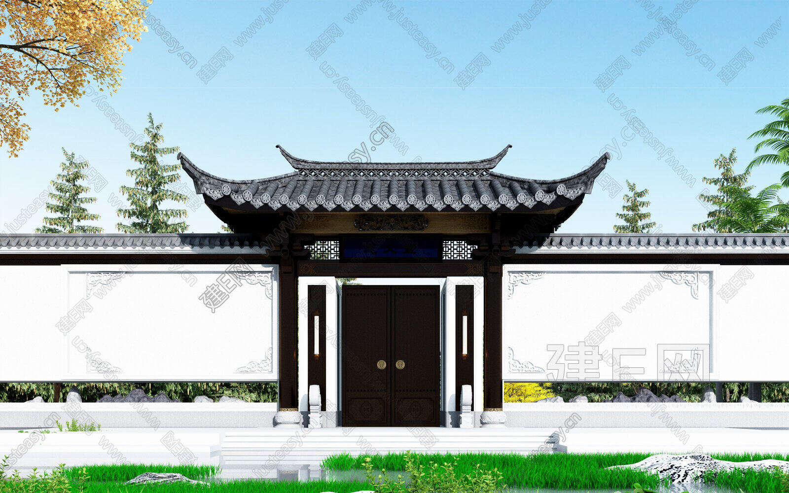 【中式入口大门3d模型3d模型】建e网中式入口大门3d模型3d模型下载 Id104617855 打造3d中式入口大门3d模型模型免费下载平台