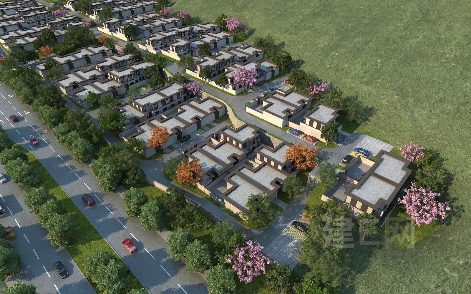 【新中式连排别墅鸟瞰规划3d模型】建e网新中式连排别墅鸟瞰规划3d模型下载 Id116021186 打造3d新中式连排别墅鸟瞰规划模型