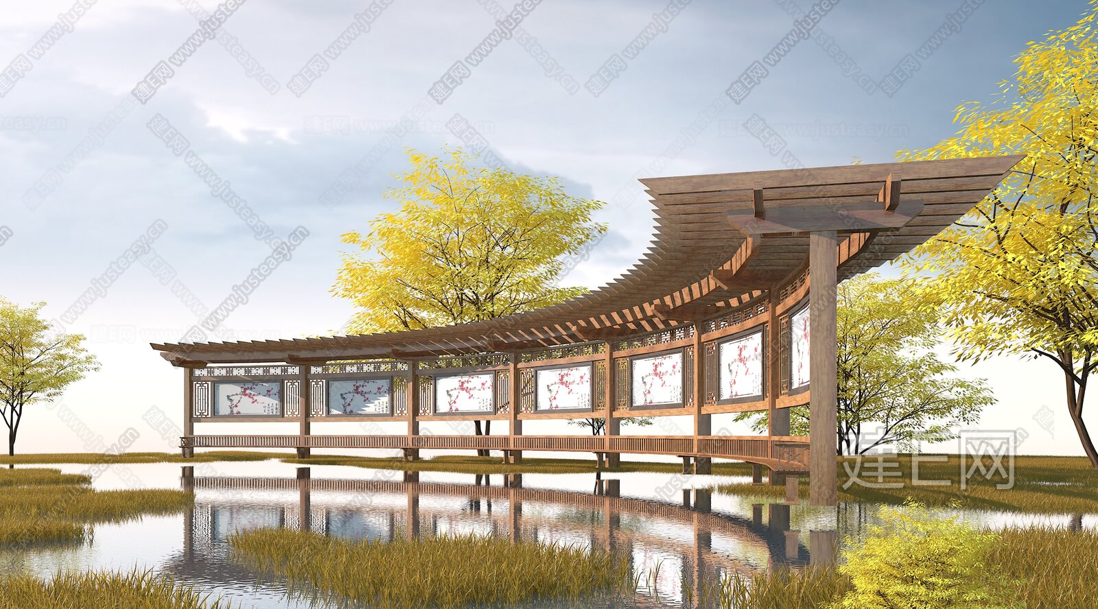 【中式弧形长廊3d模型】建e网中式弧形长廊3d模型下载 Id111695827 打造3d中式弧形长廊模型免费下载平台