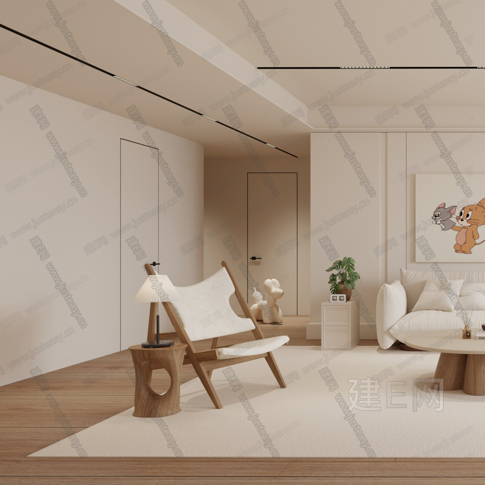 【现代极简奶油风客厅3d模型】建e网现代极简奶油风客厅3d模型下载 Id112613252 打造3d现代极简奶油风客厅模型免费下载平台