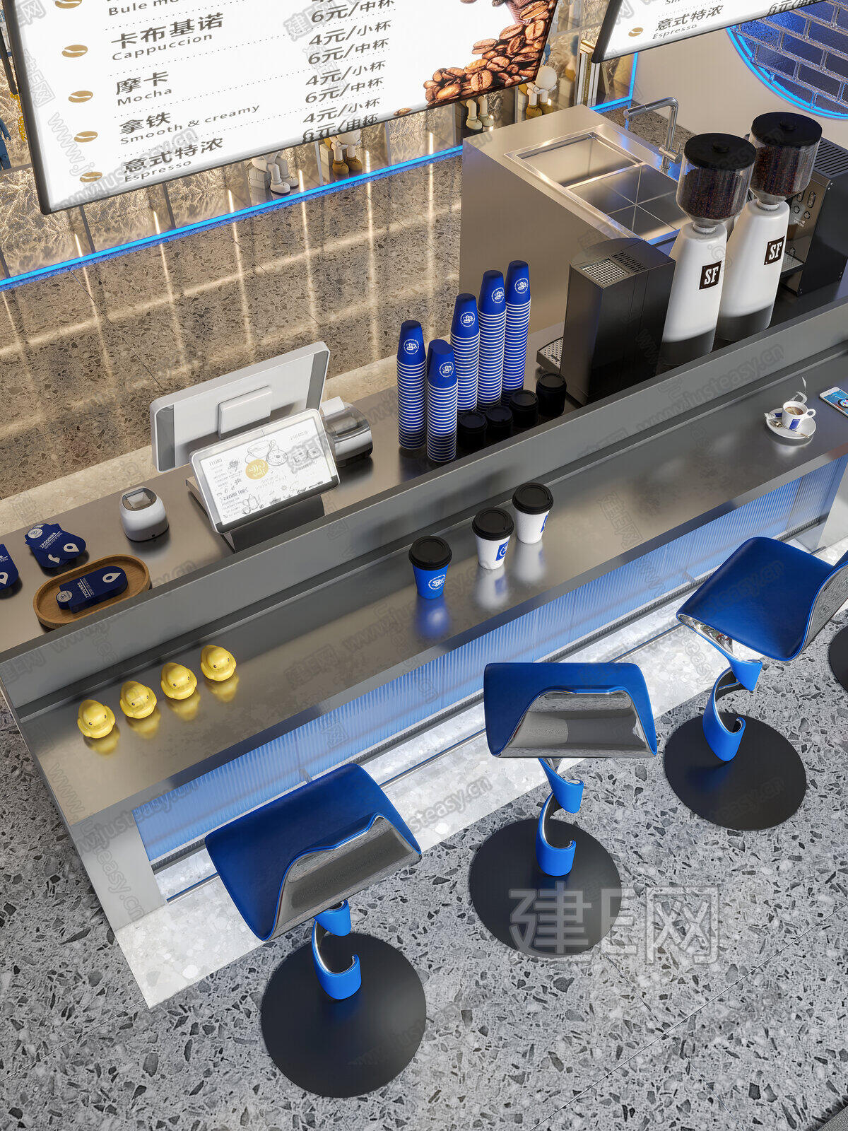 【现代网红咖啡店3d模型】建e网现代网红咖啡店3d模型下载 Id106124977 打造3d现代网红咖啡店模型免费下载平台