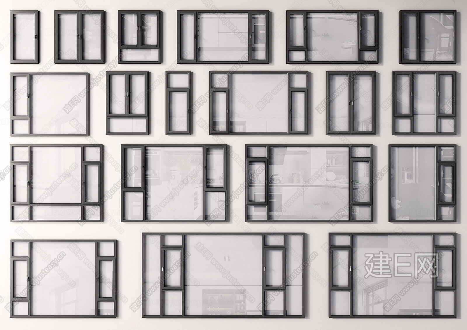 【现代铝合金窗户3d模型】建e网现代铝合金窗户3d模型下载 Id106845877 打造3d现代铝合金窗户模型免费下载平台