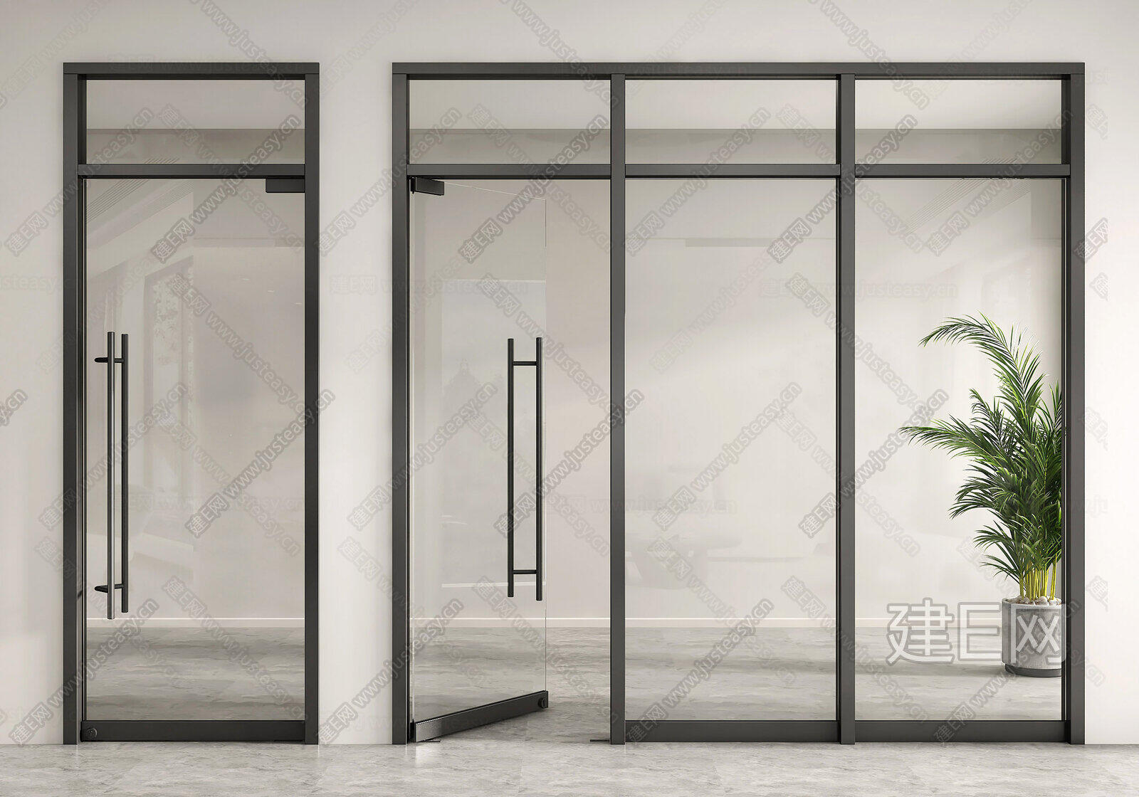 【现代玻璃双开门玻璃大门3d模型】建e网现代玻璃双开门玻璃大门3d模型下载 Id101340771 打造3d现代玻璃双开门玻璃大门模型