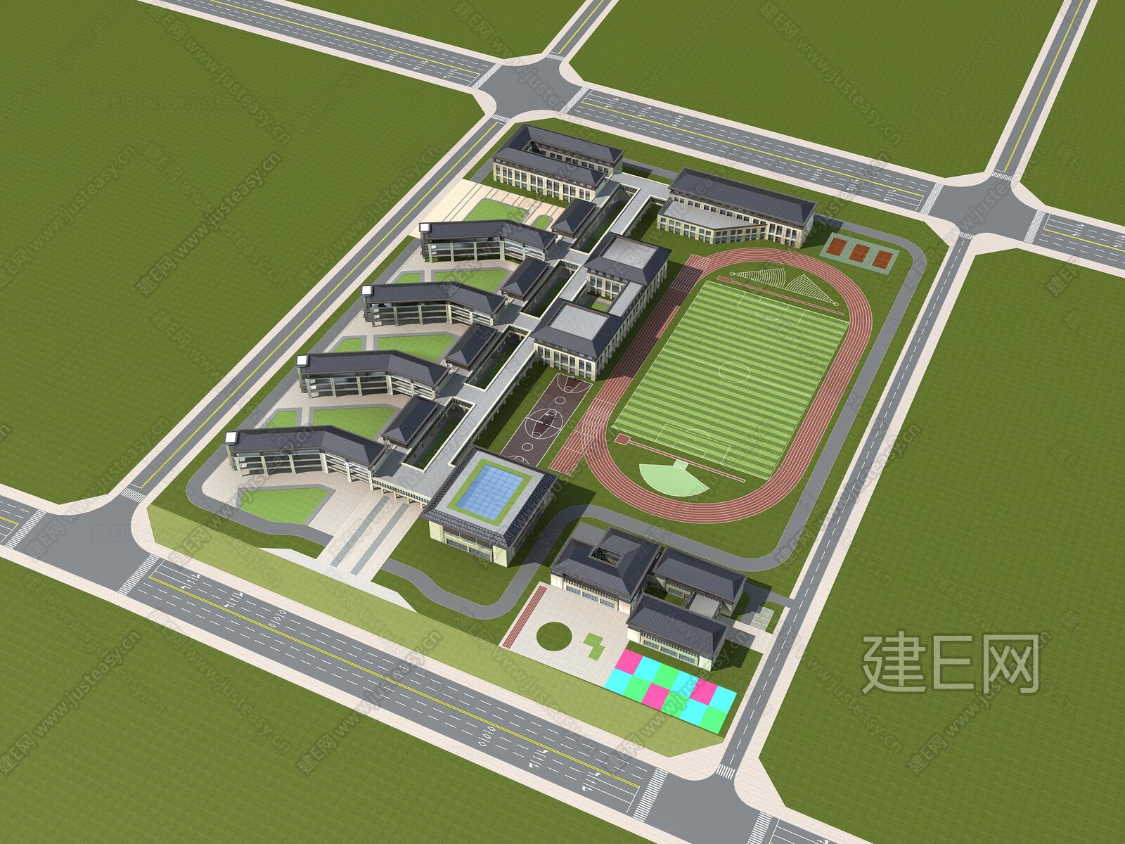 【新中式学校3d模型】建e网新中式学校3d模型下载 Id102192735 打造3d新中式学校模型免费下载平台
