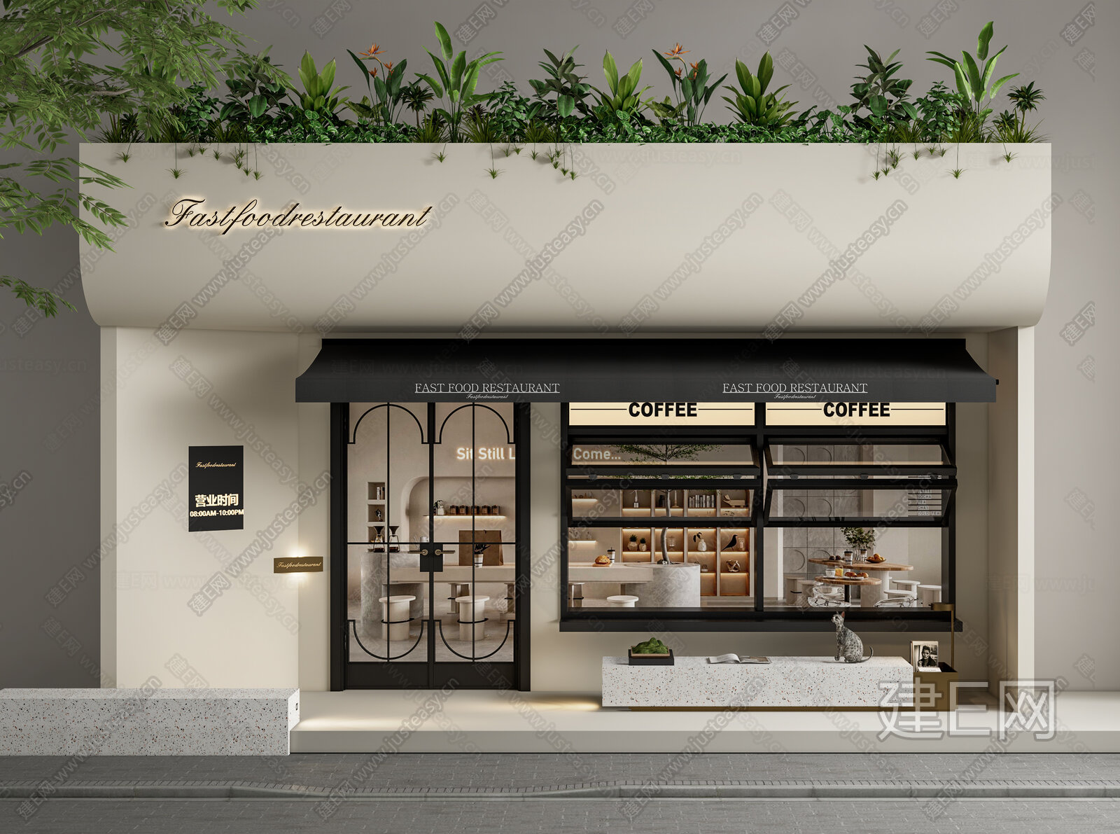 【现代咖啡店门头门面3d模型】建e网现代咖啡店门头门面3d模型下载 Id102454942 打造3d现代咖啡店门头门面模型免费下载平台