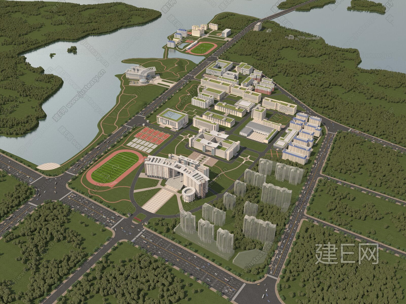 【现代大学鸟瞰图3d模型】建e网现代大学鸟瞰图3d模型下载 Id114513662 打造3d现代大学鸟瞰图模型免费下载平台