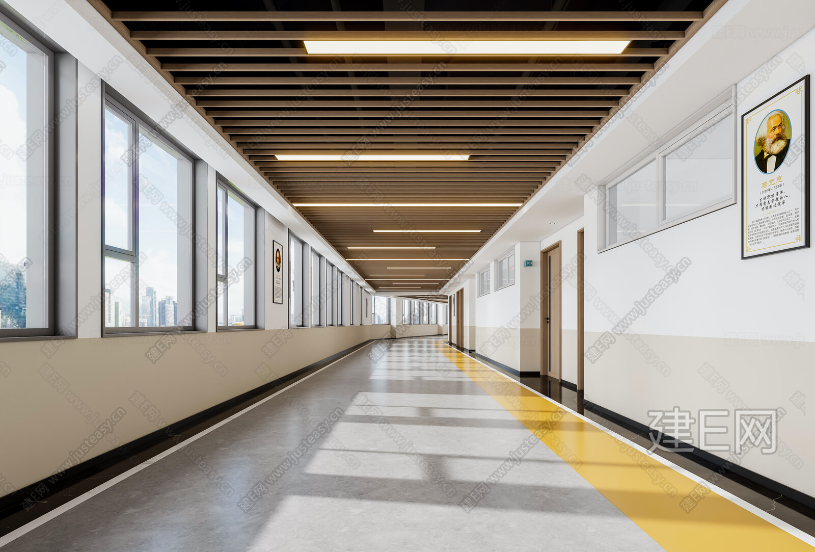 【现代学校走廊3d模型】建e网现代学校走廊3d模型下载 Id109467375 打造3d现代学校走廊模型免费下载平台