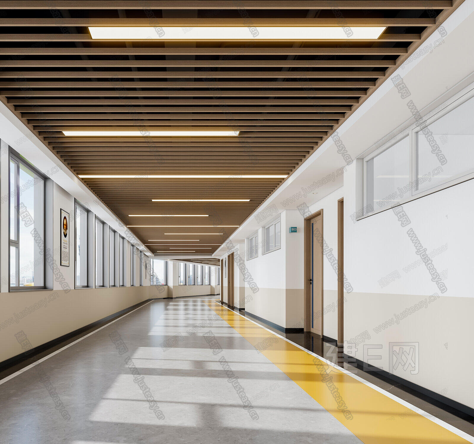 【现代学校走廊3d模型】建e网现代学校走廊3d模型下载 Id109467375 打造3d现代学校走廊模型免费下载平台