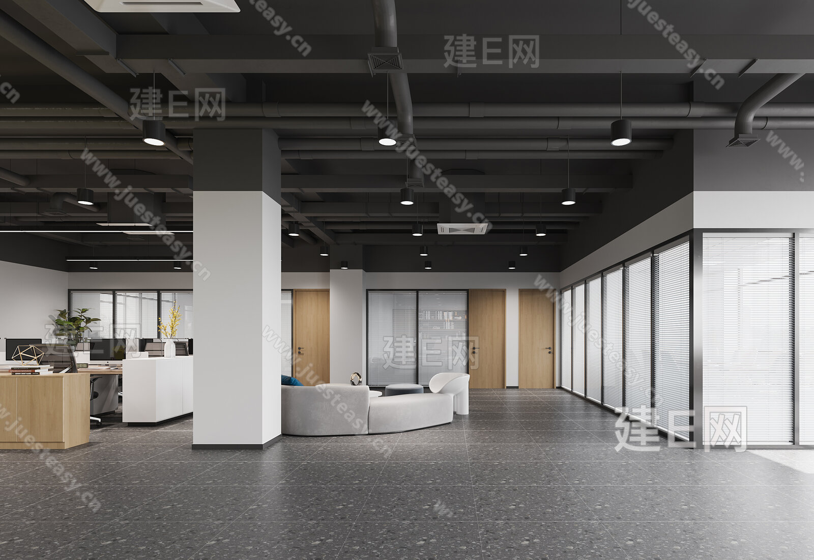 【现代开敞办公区3d模型】建e网现代开敞办公区3d模型下载 Id109991449 打造3d现代开敞办公区模型免费下载平台