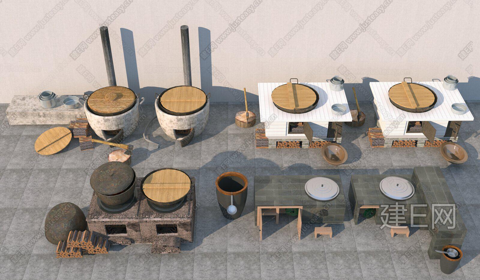 【中式农村灶台组合3d模型】建e网中式农村灶台组合3d模型下载 Id112678548 打造3d中式农村灶台组合模型免费下载平台