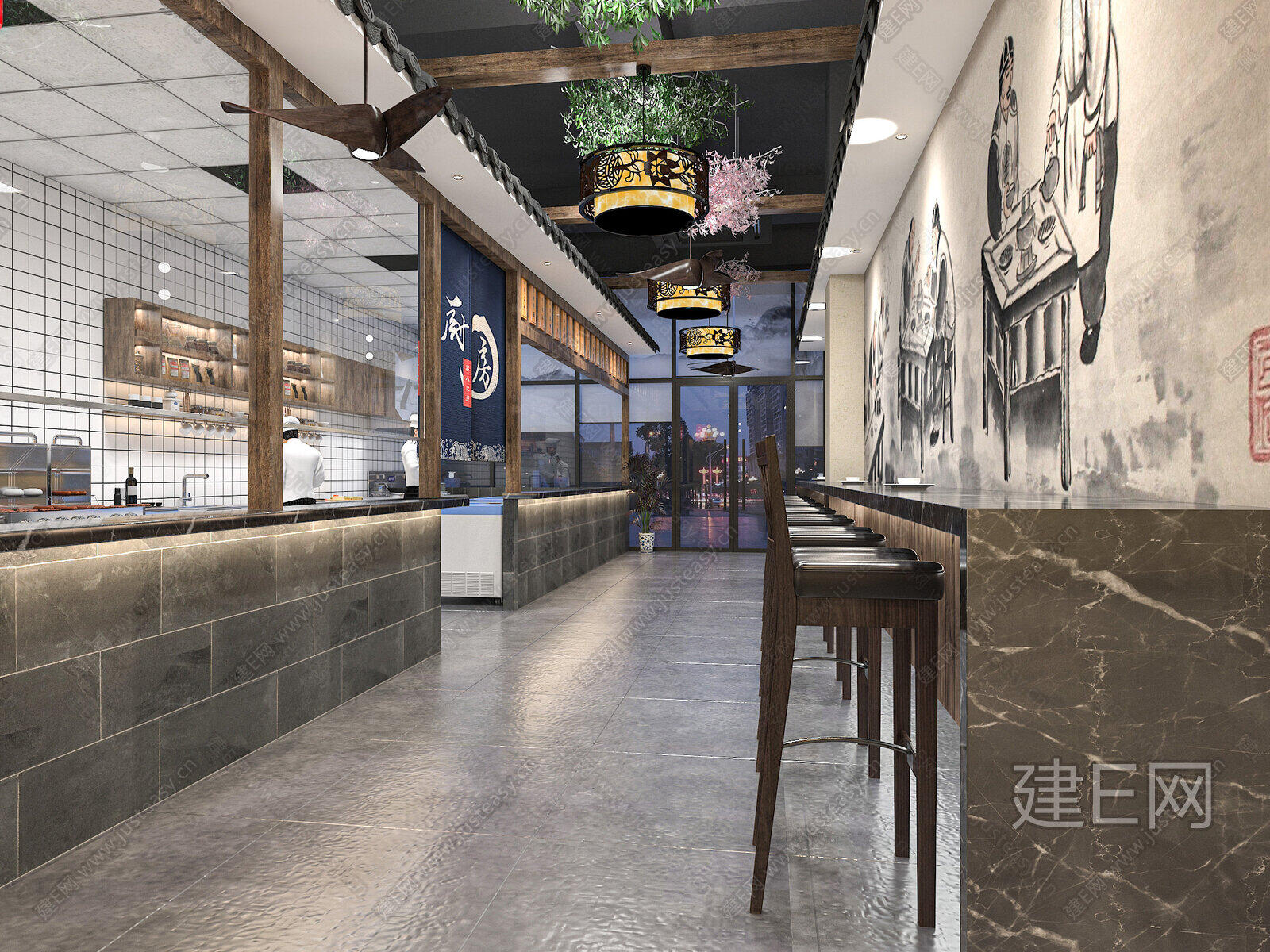【现代餐厅3d模型】建e网现代餐厅3d模型下载 Id106387910 打造3d现代餐厅模型免费下载平台