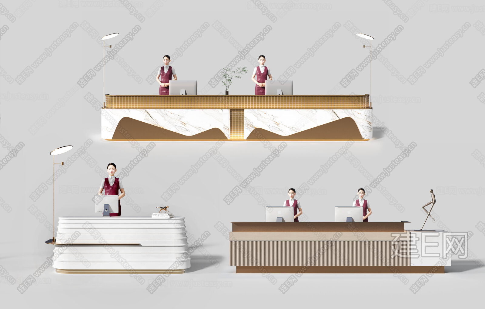 【现代酒店前台3d模型】建e网现代酒店前台3d模型下载 Id105929105 打造3d现代酒店前台模型免费下载平台