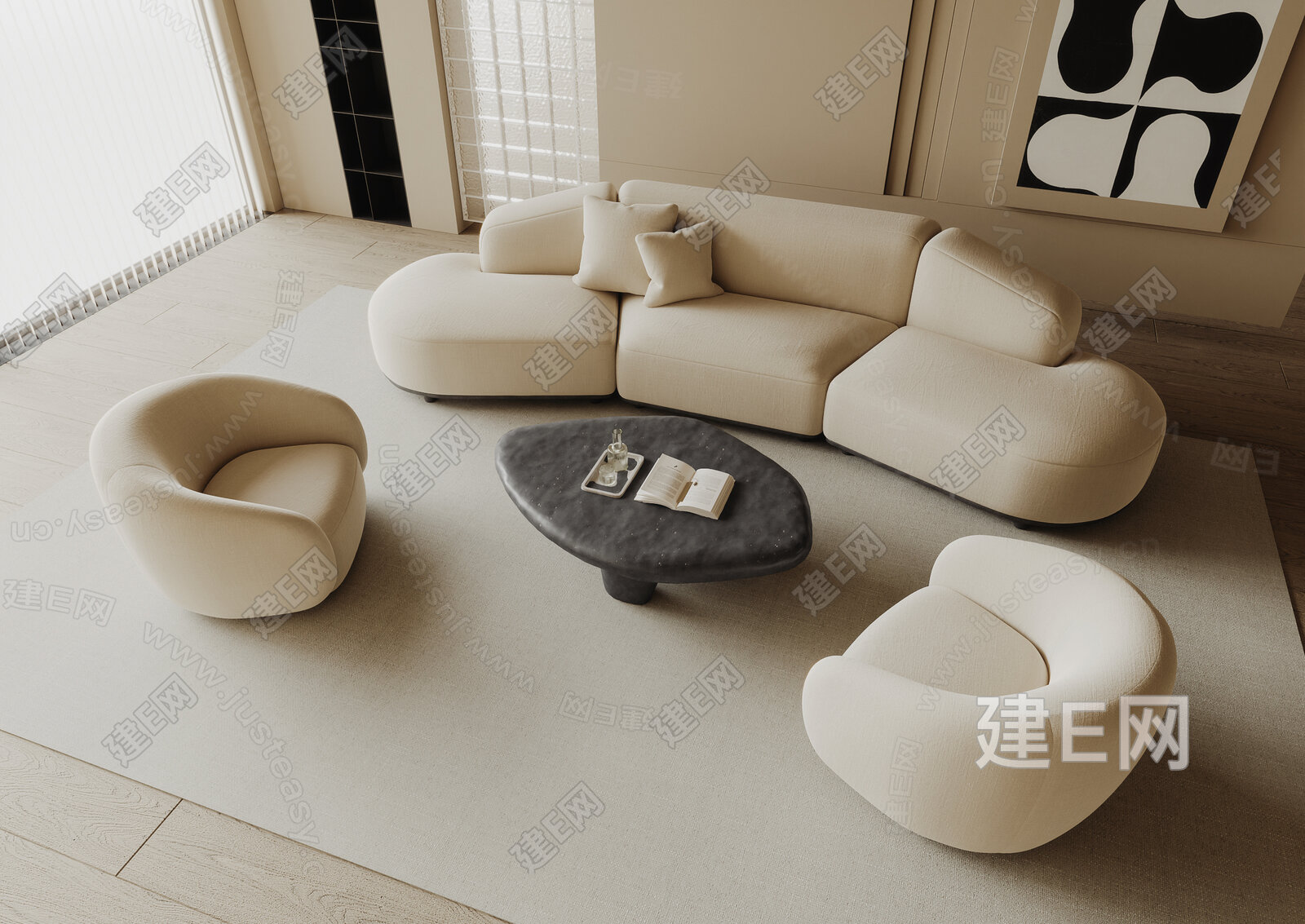 【现代中古风沙发茶几组合3d模型】建e网现代中古风沙发茶几组合3d模型下载 Id114383342 打造3d现代中古风沙发茶几组合模型