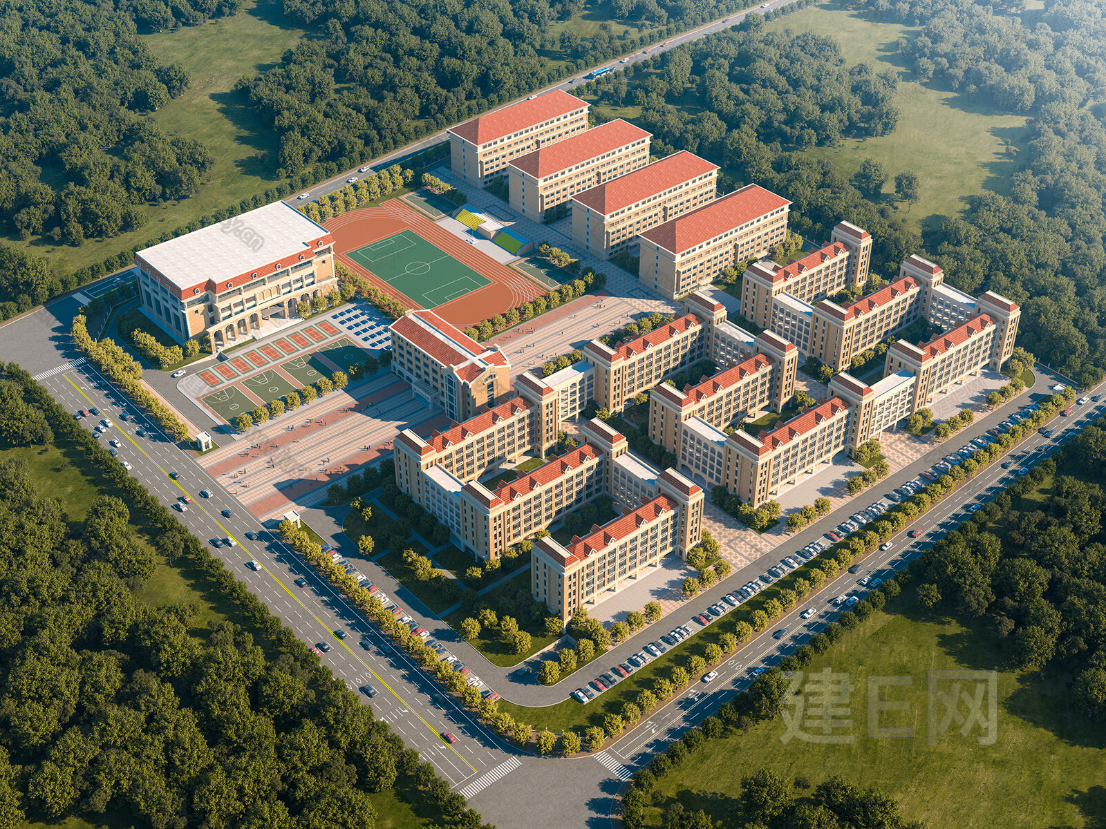 【简欧学校鸟瞰规划3d模型】建e网简欧学校鸟瞰规划3d模型下载 Id116873657 打造3d简欧学校鸟瞰规划模型免费下载平台