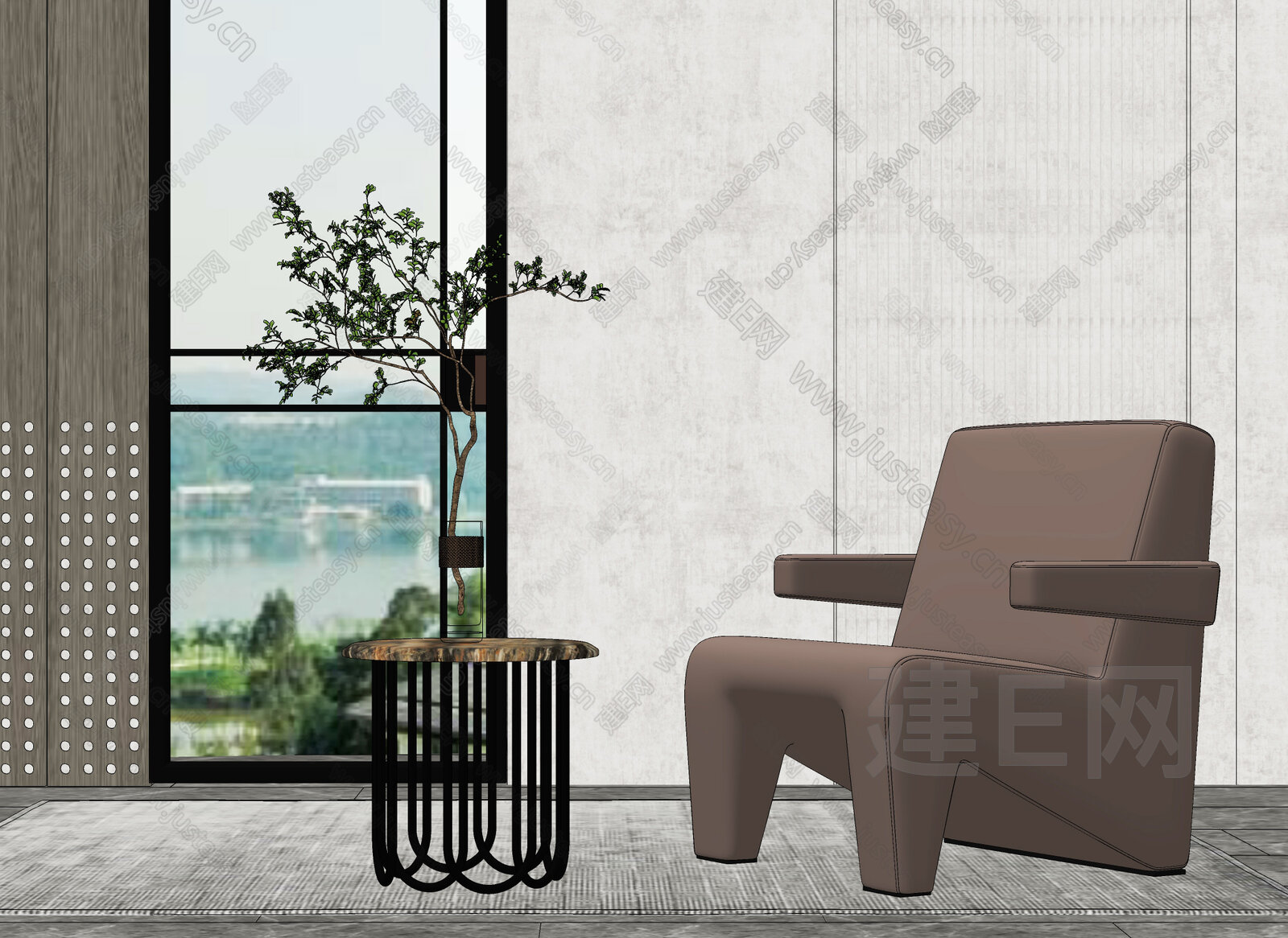 现代轻奢单人沙发 布艺模型SU模型下载[ID:102781359]_建e网su模型