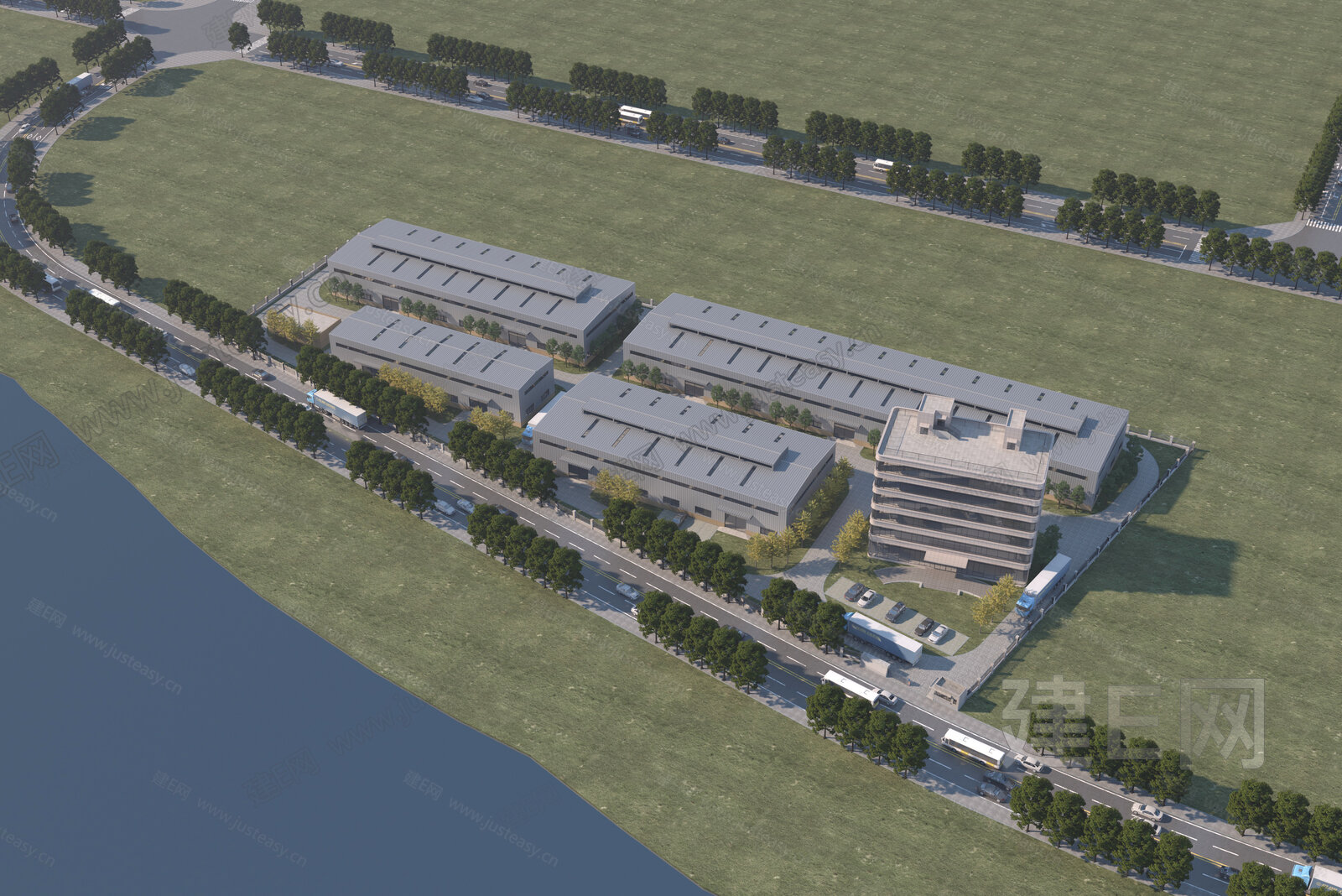 【现代厂房鸟瞰3d模型】建e网现代厂房鸟瞰3d模型下载 Id112416997 打造3d现代厂房鸟瞰模型免费下载平台