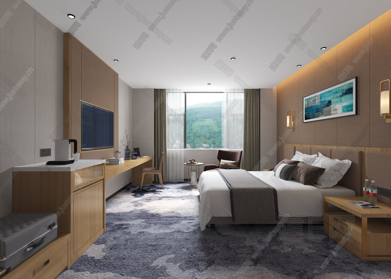 【现代酒店客房3d模型】建e网现代酒店客房3d模型下载 Id105732945 打造3d现代酒店客房模型免费下载平台