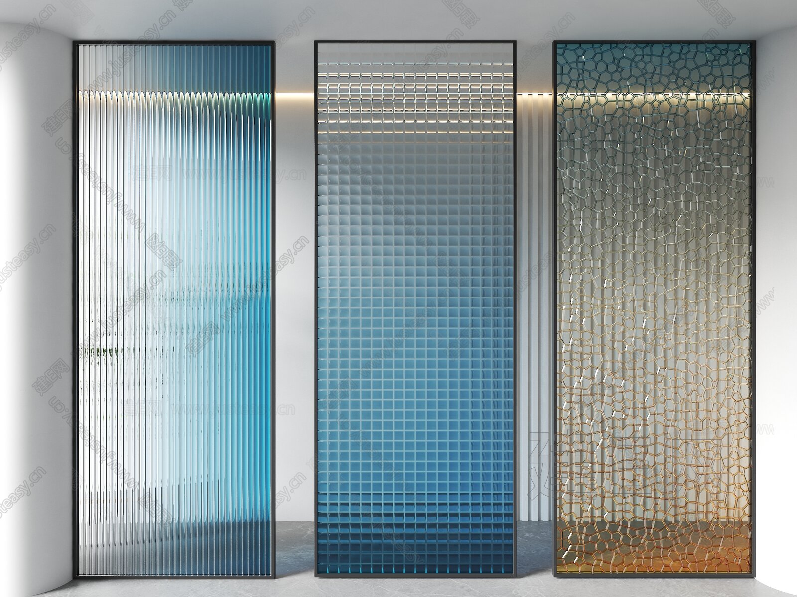 现代渐变长虹玻璃隔断模型SU模型下载[ID:115363894]_建E室内设计网