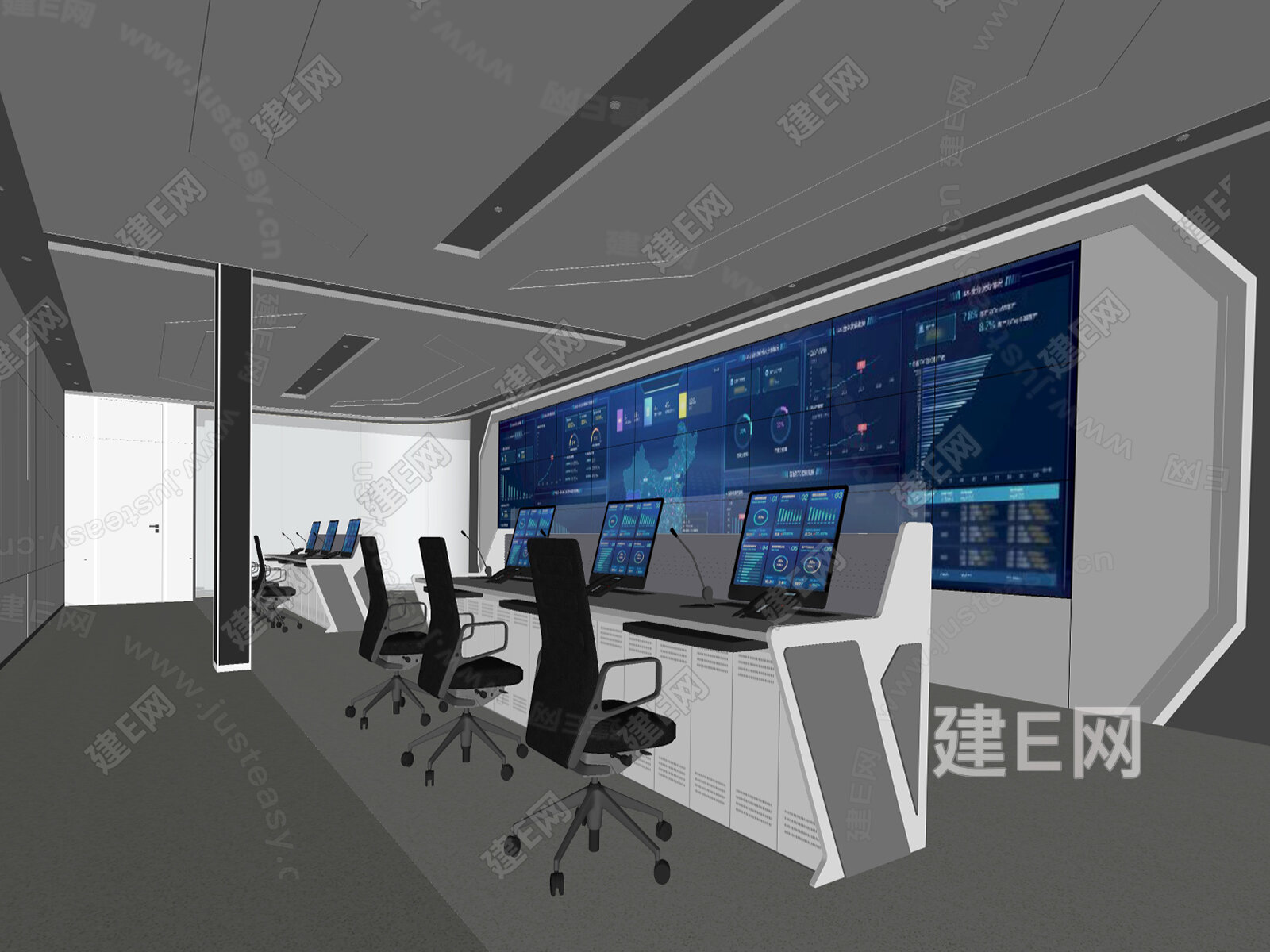 现代指挥调度中心模型SU模型下载[ID:109400199]_建E室内设计网