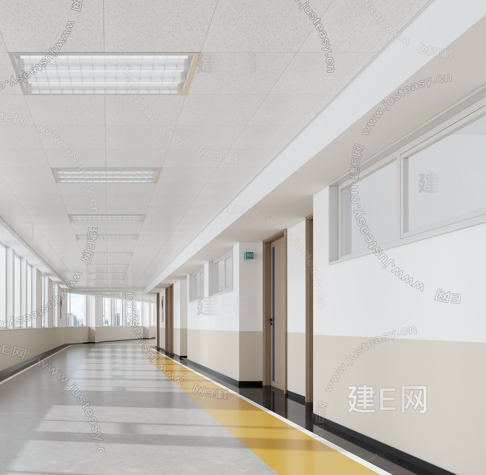 【现代学校走廊3d模型】建e网现代学校走廊3d模型下载 Id102390746 打造3d现代学校走廊模型免费下载平台