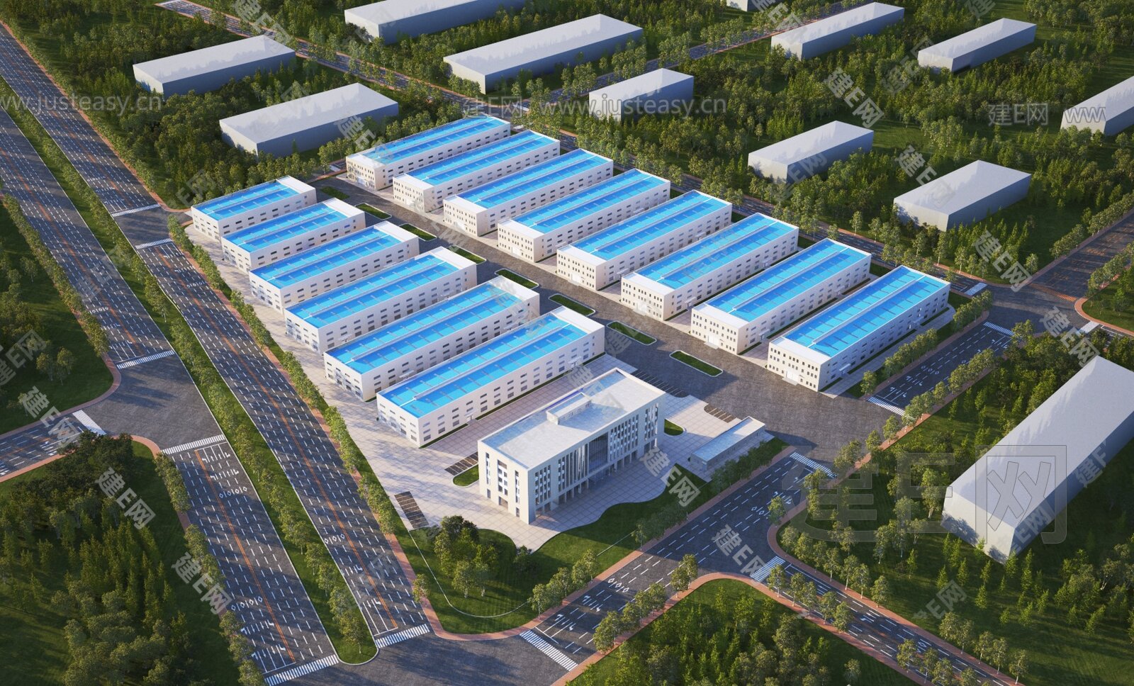 【现代厂房仓库建筑鸟瞰3d模型】建e网现代厂房仓库建筑鸟瞰3d模型下载 Id115301150 打造3d现代厂房仓库建筑鸟瞰模型免费下载平台