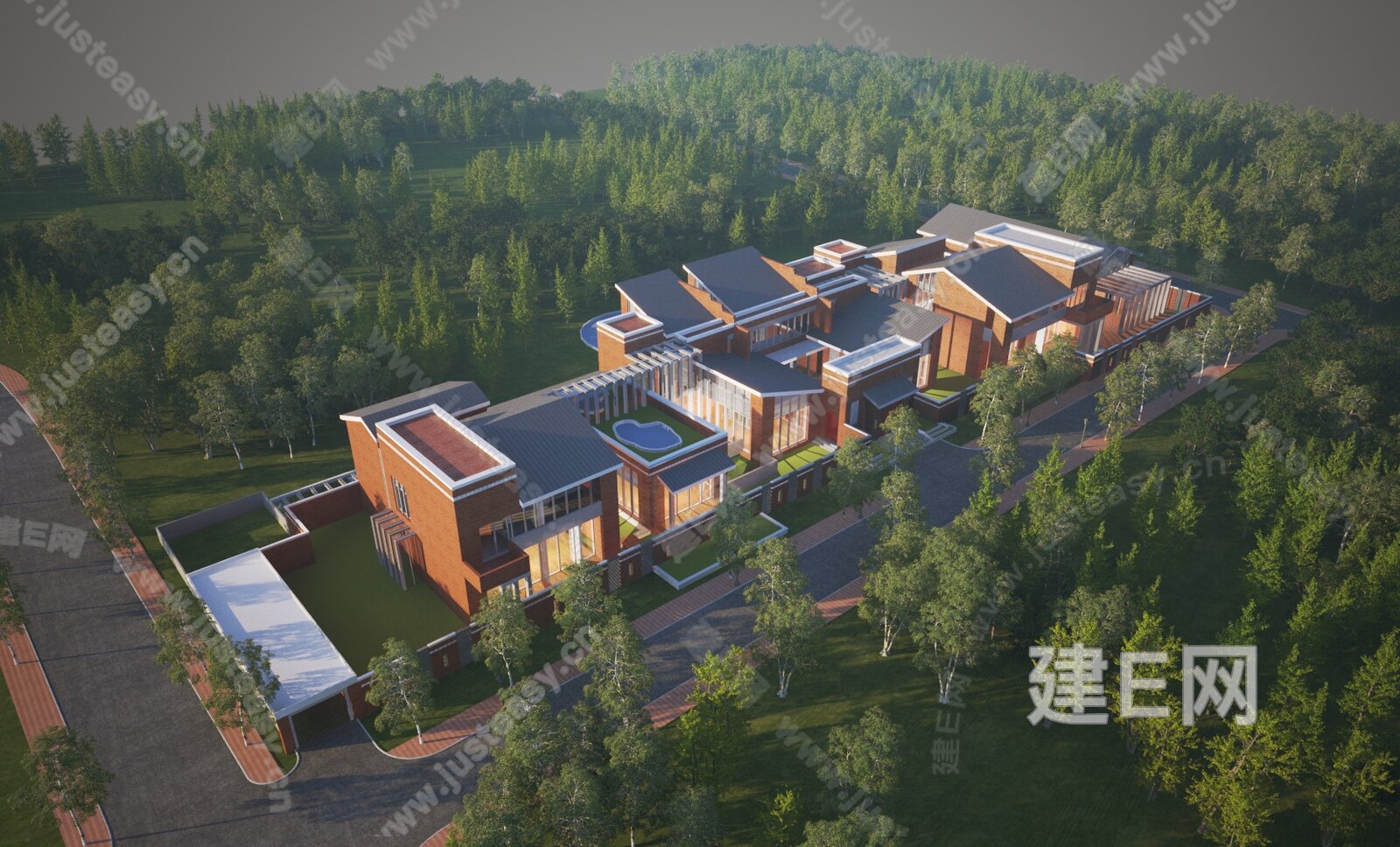 【新中式别墅建筑鸟瞰3d模型】建e网新中式别墅建筑鸟瞰3d模型下载 Id115759962 打造3d新中式别墅建筑鸟瞰模型免费下载平台