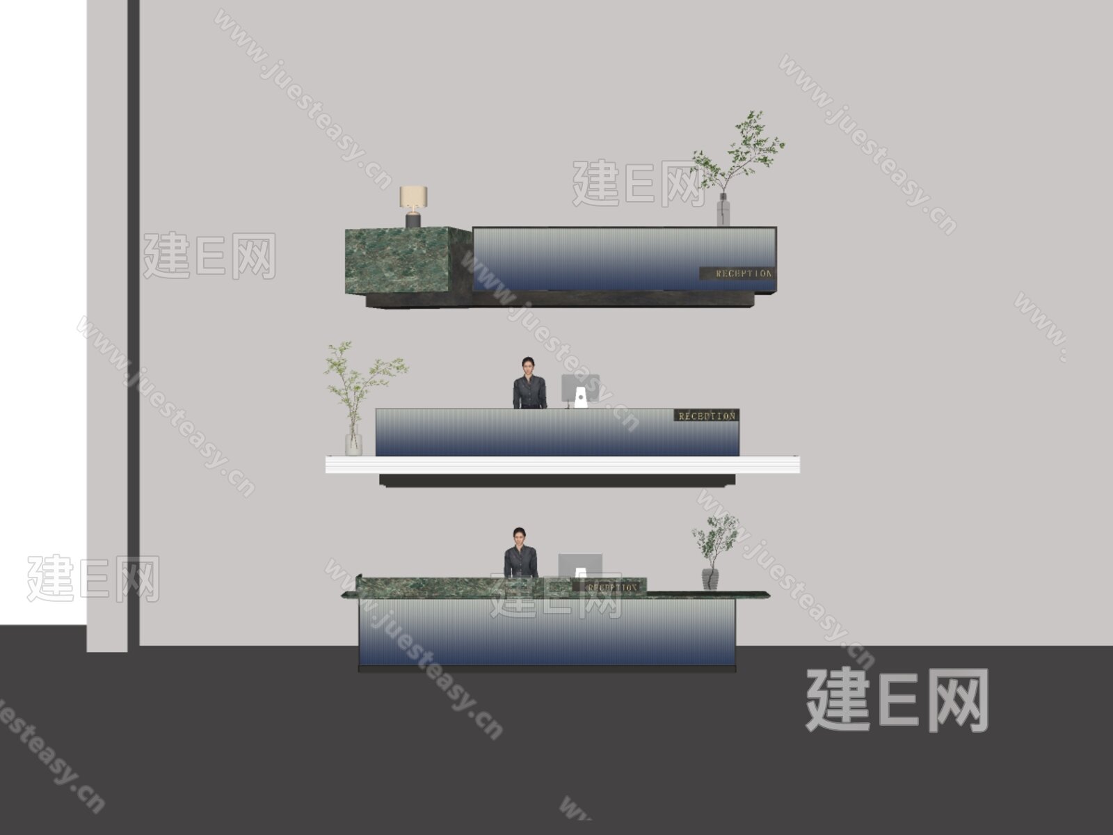 接待前台模型SU模型下载[ID:107566018]_建E室内设计网
