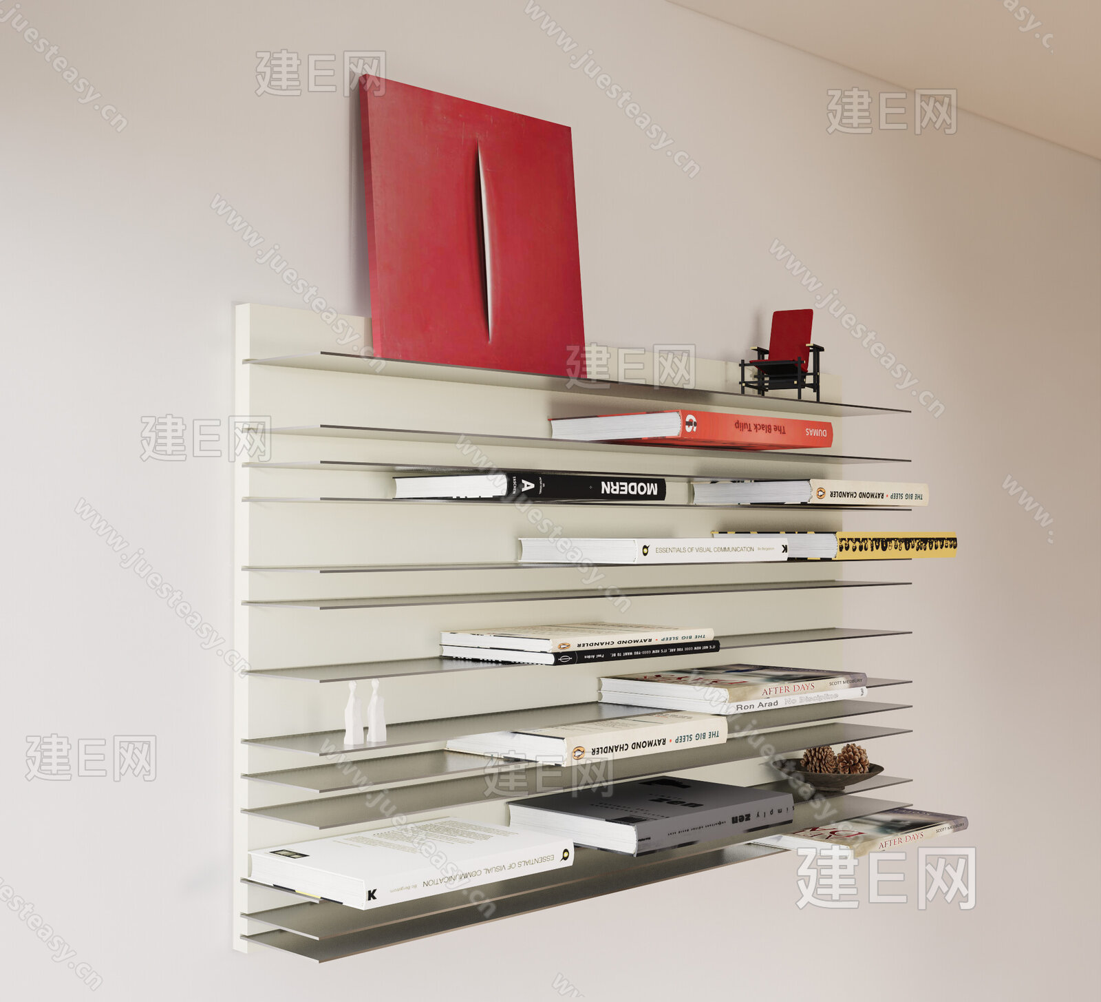 现代简约书架模型SU模型下载[ID:114185064]_建E室内设计网