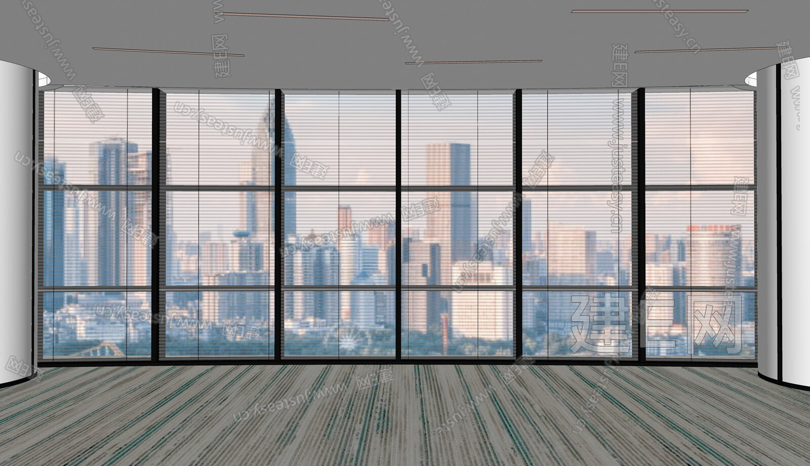 办公室落地玻璃窗幕墙 百叶窗模型SU模型下载[ID:107696704]_建e网su模型