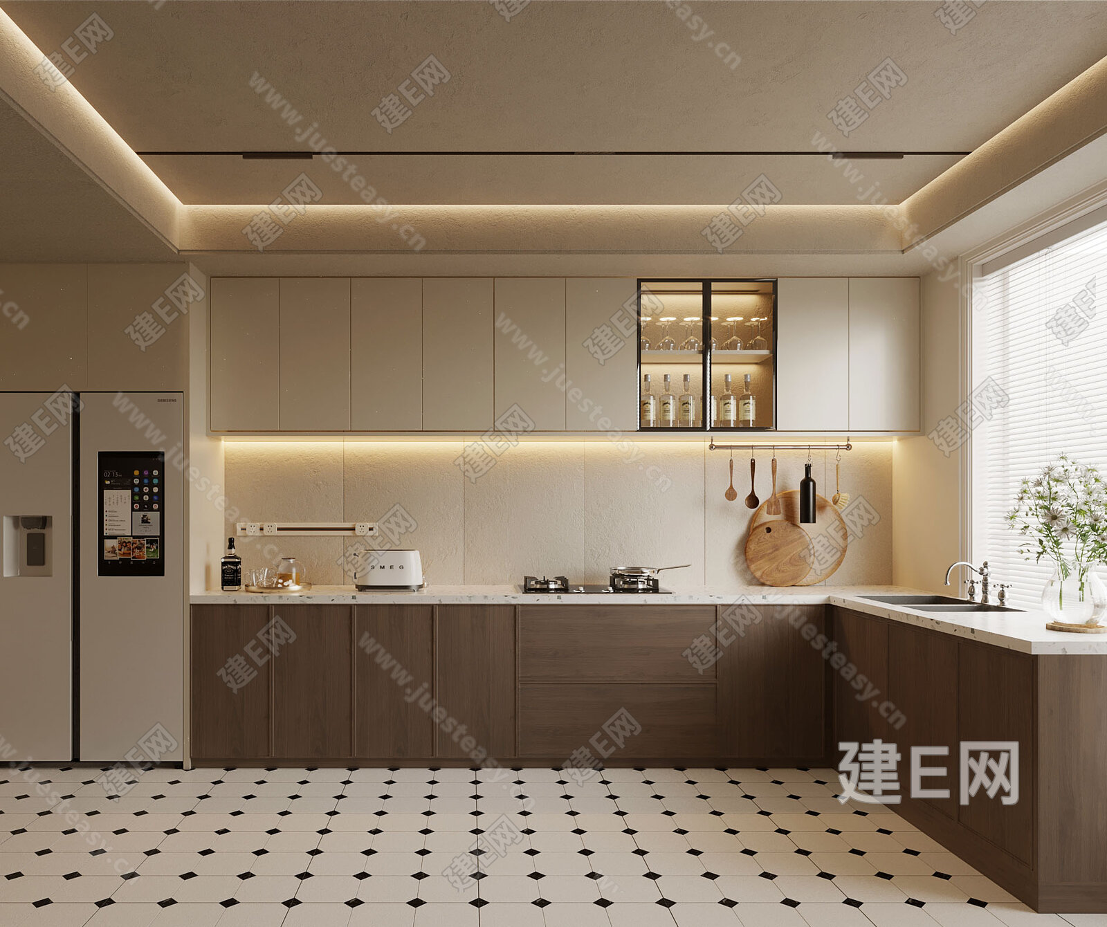 中古风厨房模型SU模型下载[ID:114578034]_建e网su模型