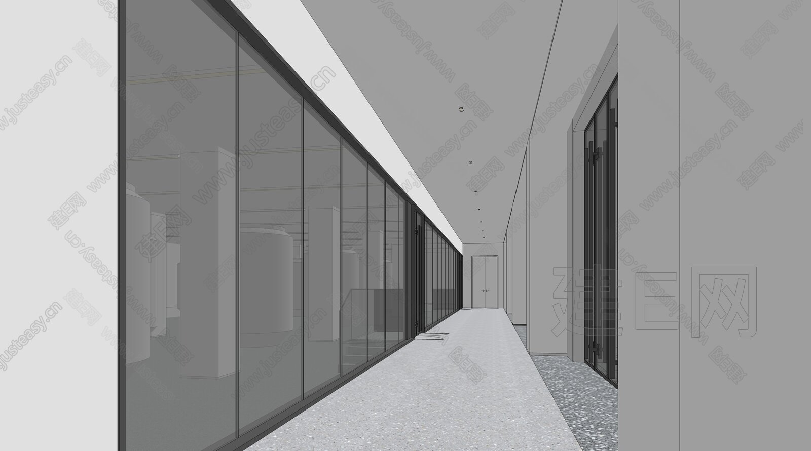 现代风格实验室走廊模型SU模型下载[ID:112218819]_建E室内设计网