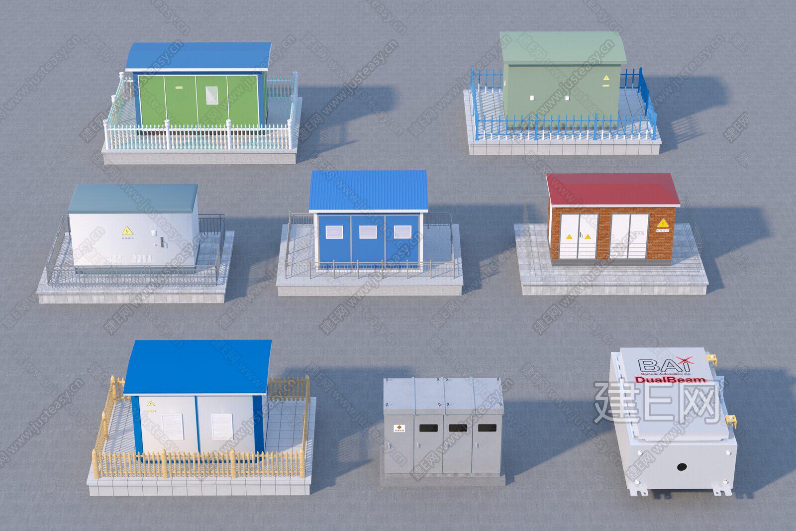 【现代变电箱 配电房组合3d模型】建e网现代变电箱 配电房组合3d模型下载 Id108551347 打造3d现代变电箱 配电房组合模型
