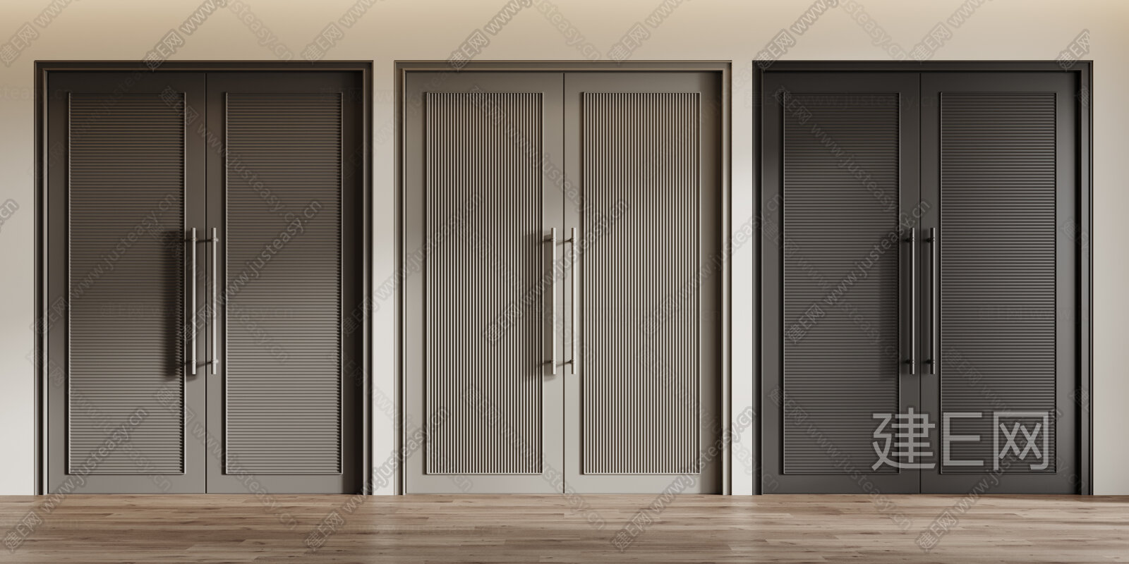【现代双开门 双开门组合 平开门 木门 拉手门3d模型】建e网现代双开门 双开门组合 平开门 木门 拉手门3d模型下载 Id