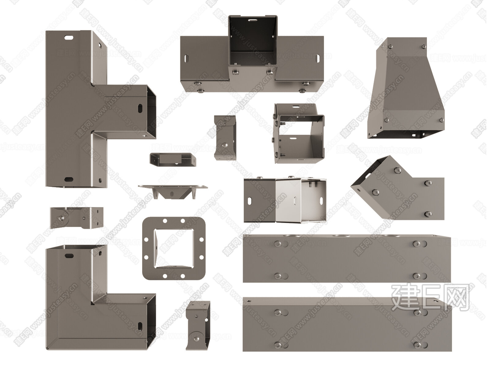 【现代桥架 线槽 管道 走线沟 工业构件 金属五金3d模型】建e网现代桥架 线槽 管道 走线沟 工业构件 金属五金3d模型下载 Id