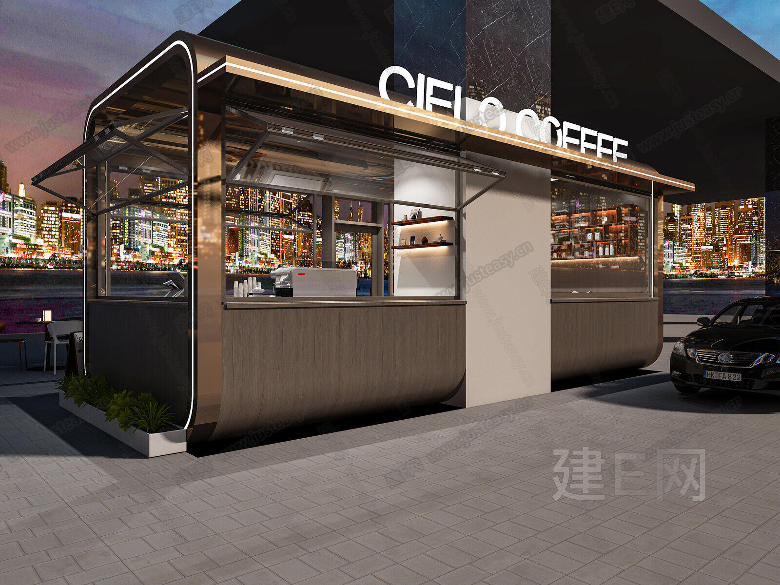 【现代咖啡店档口门头门面3d模型】建e网现代咖啡店档口门头门面3d模型下载 Id114908202 打造3d现代咖啡店档口门头门面模型