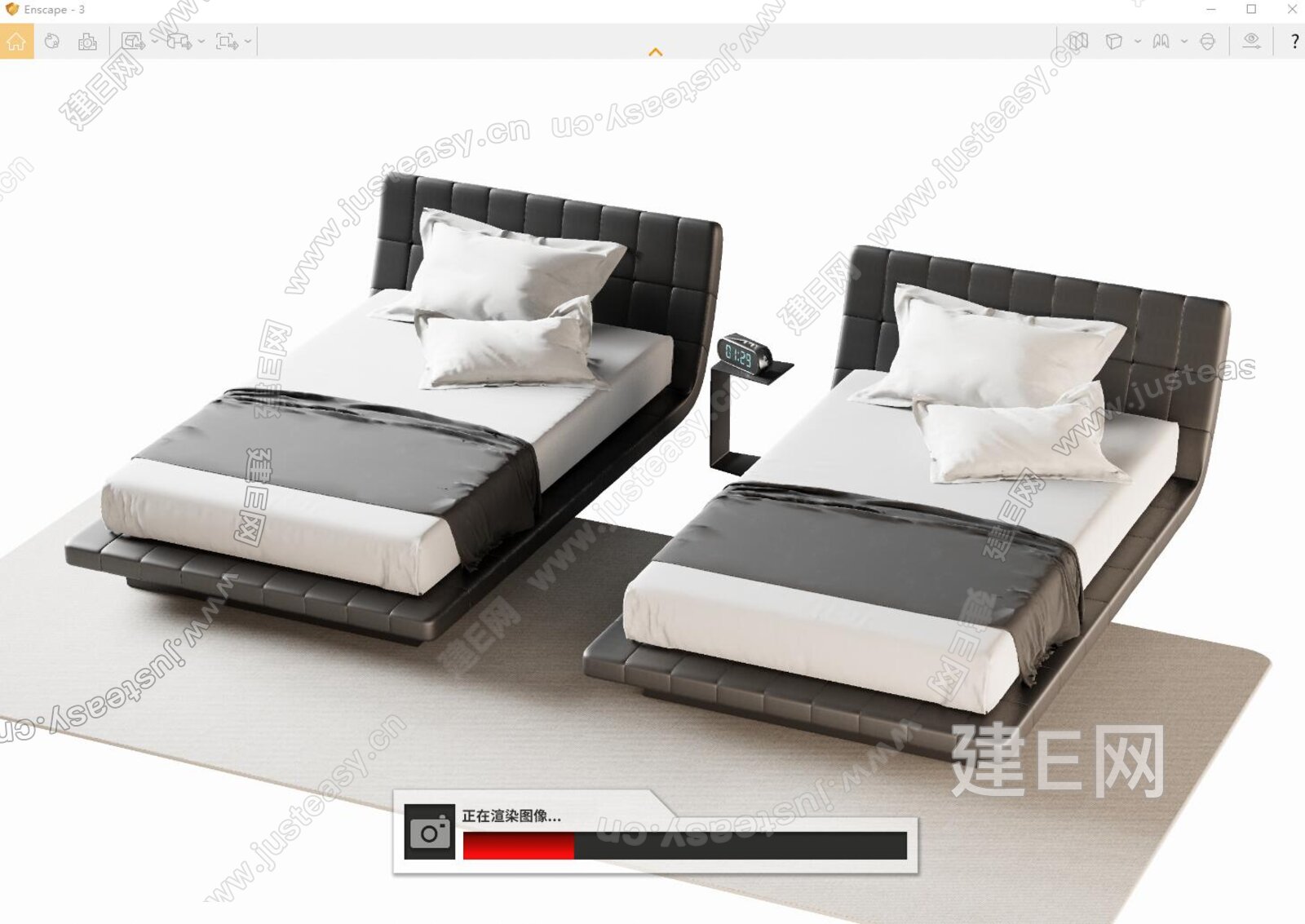 现代单人床模型SU模型下载[ID:104224105]_建e网su模型