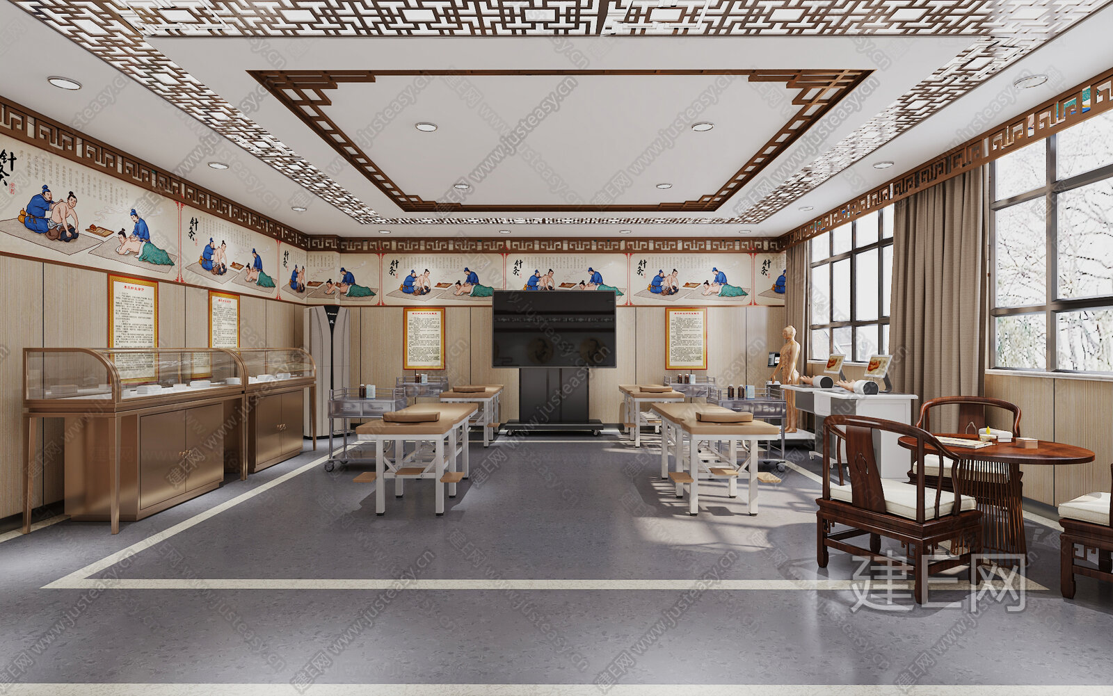 【新中式针灸推拿技能实训室3d模型】建e网新中式针灸推拿技能实训室3d模型下载 Id109468770 打造3d新中式针灸推拿技能实训室