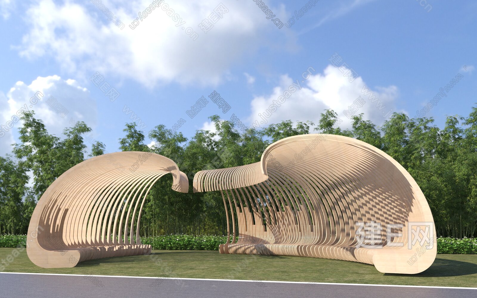 【现代异形编藤竹构格栅景观亭子3d模型】建e网现代异形编藤竹构格栅景观亭子3d模型下载 Id105078546 打造3d现代异形编藤竹构