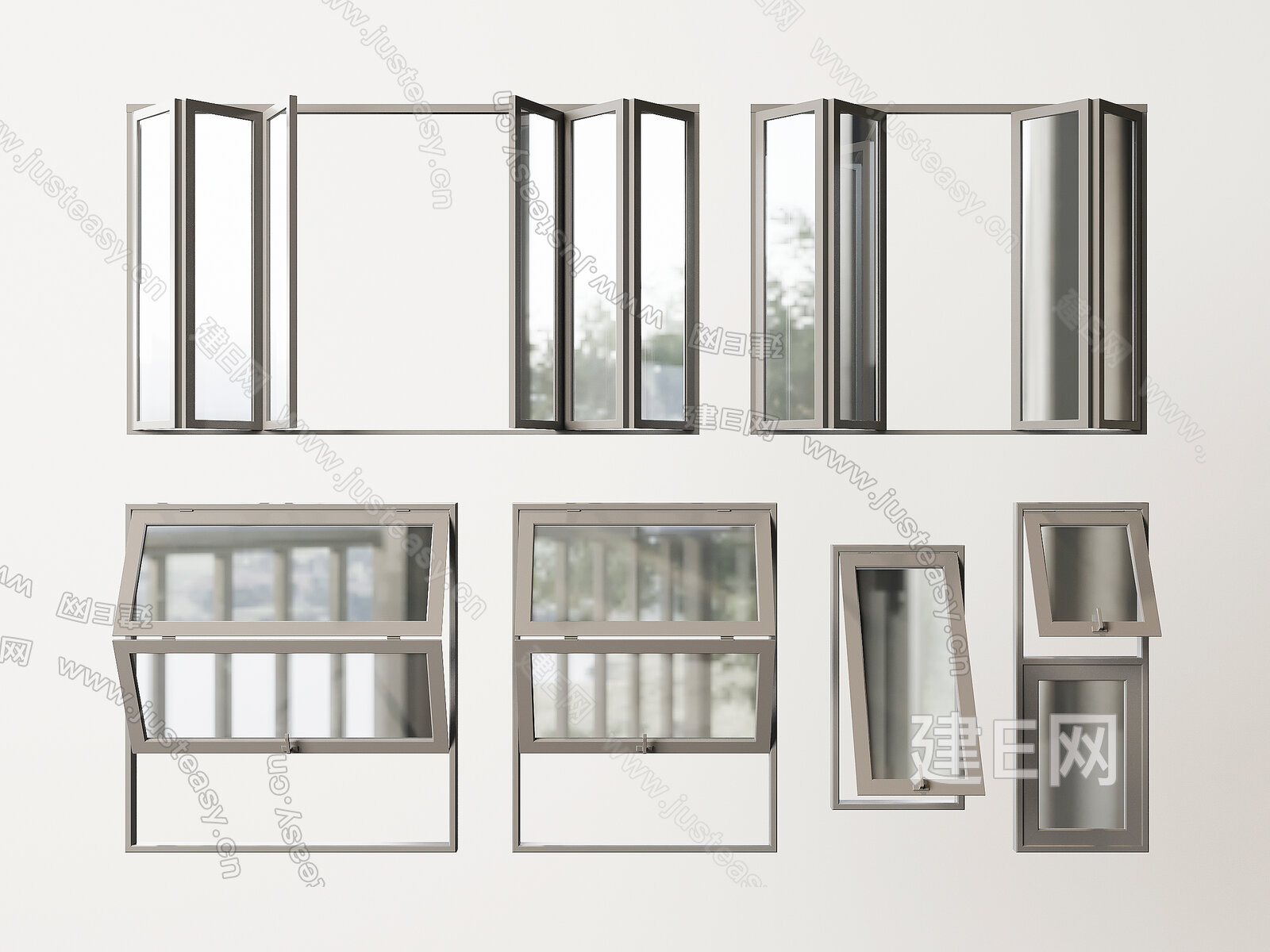 现代窗户组合 折叠窗模型SU模型下载[ID:116872412]_建e网su模型