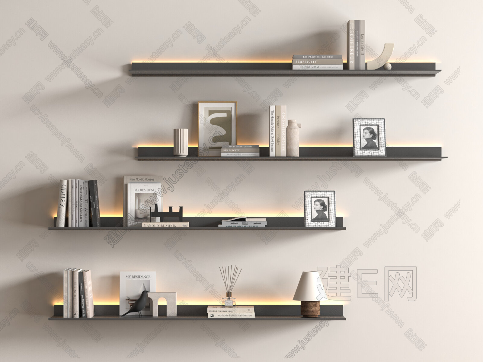 现代创意简约书架模型SU模型下载[ID:109925390]_建e网su模型