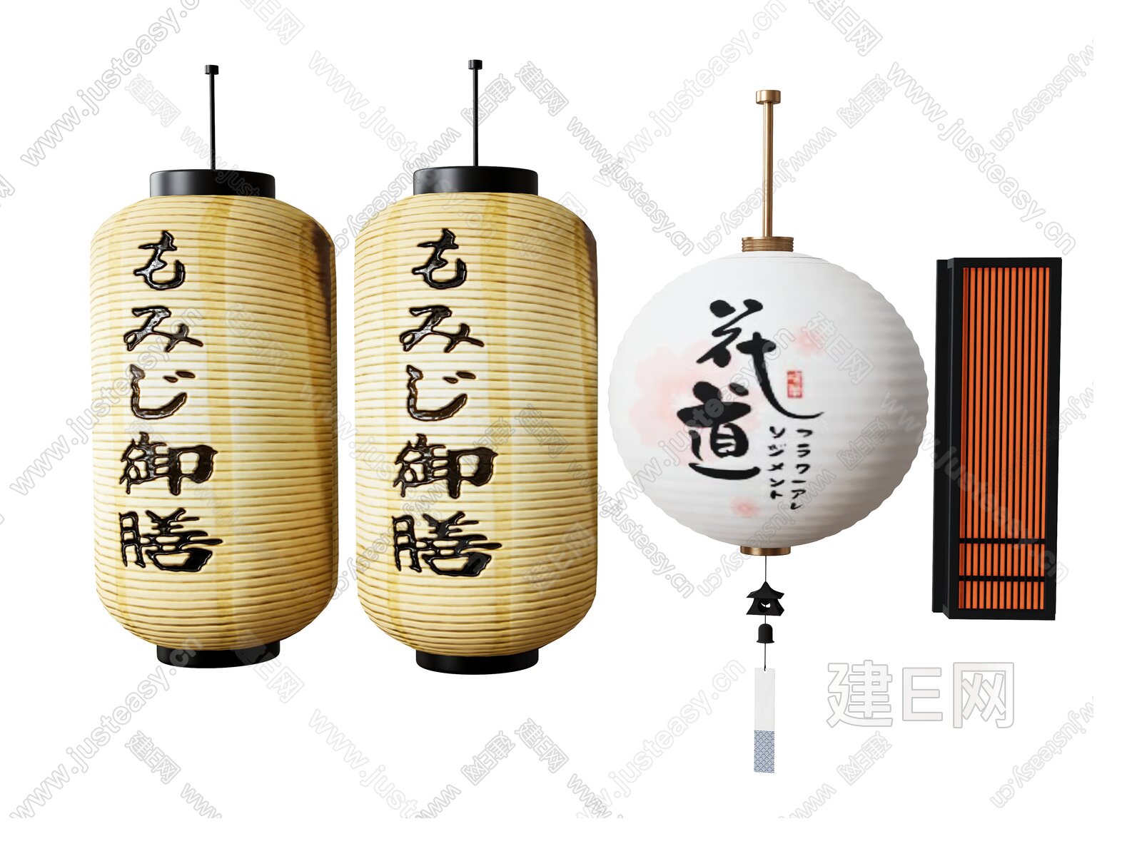 日式灯笼 吊灯 球形灯笼 壁灯格栅灯 模型SU模型下载[ID:117069797]_建e网su模型